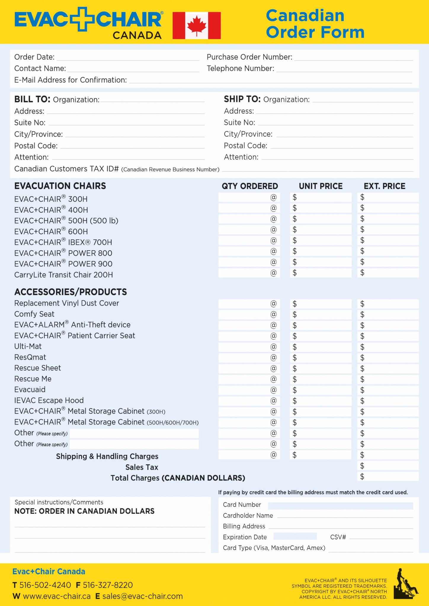 ORDER FORM - EVAC+CHAIR CANADA