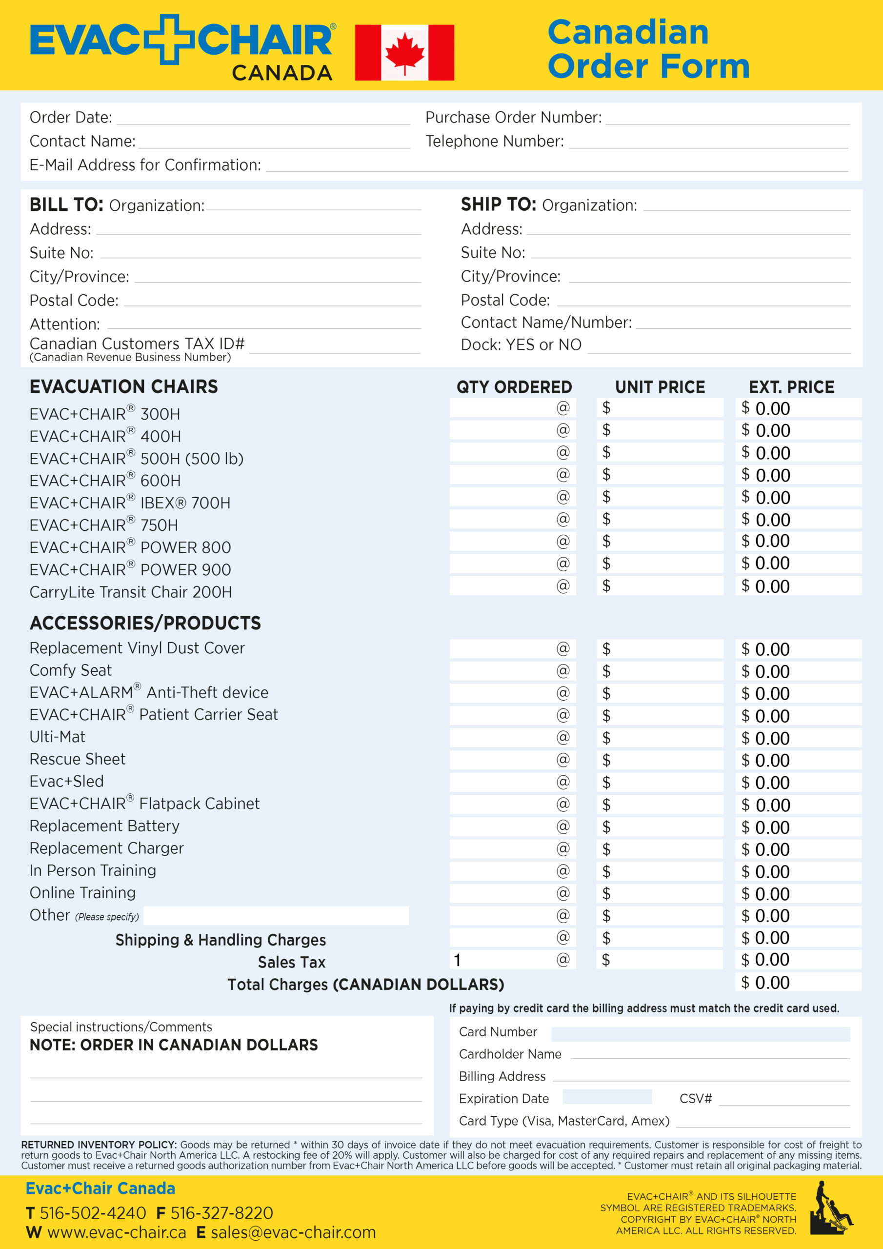 ORDER FORM - EVAC+CHAIR CANADA